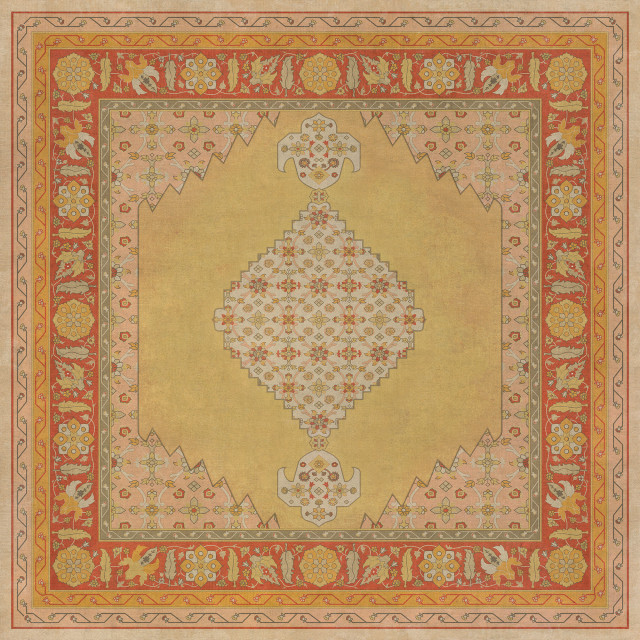 Persian Bazaar Agra, Bishan 72x72 Vintage Vinyl Floorcloth, Yellow ...