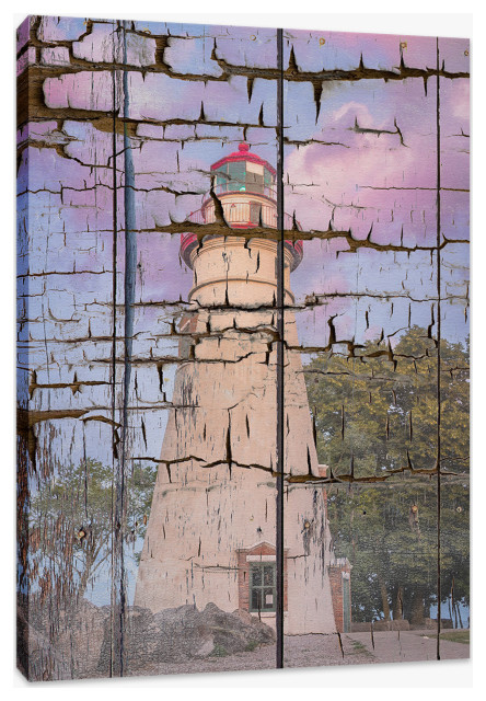 Faux Wood Texture Marblehead Lighthouse at Sunset Canvas Prints ...