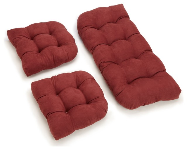 U-Shaped Microsuede Tufted Settee Cushion Set, Set of 3 - Contemporary ...