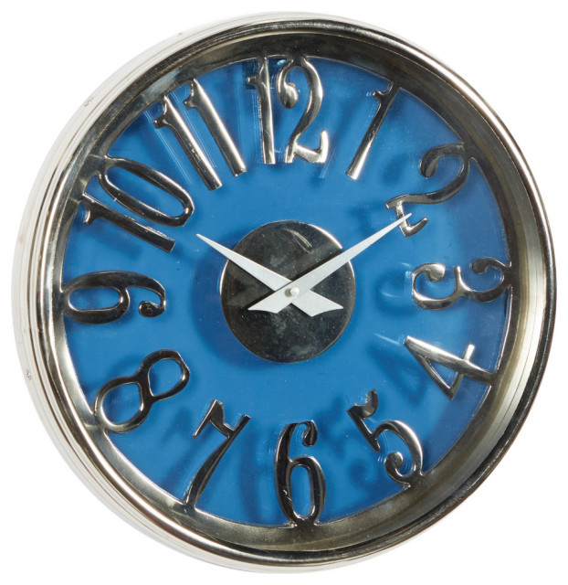 Blue Aluminum Contemporary Wall Clock, 12x12x2 - Contemporary - Wall ...