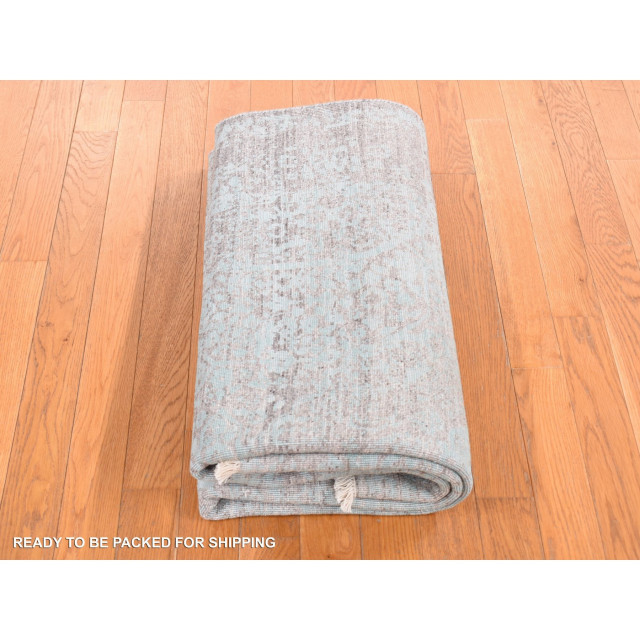 Seafoam Green Hand Knotted Wool and Silk Broken Persian Design Rug 5'x6 ...