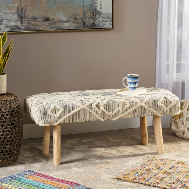 Palmer Handcrafted Boho Wool and Cotton Rectangular Bench ...