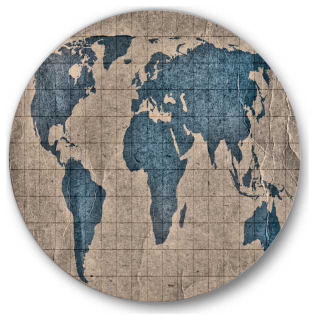 Designart Ancient Map of The World I Rustic Metal Circle Wall Art, 36 ...