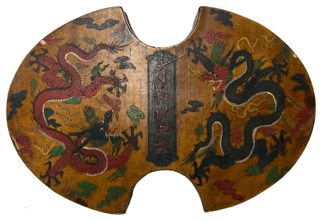 Chinese Distressed Mustard Yellow Dragon Graphic Oval Shape Box Hws3389 ...