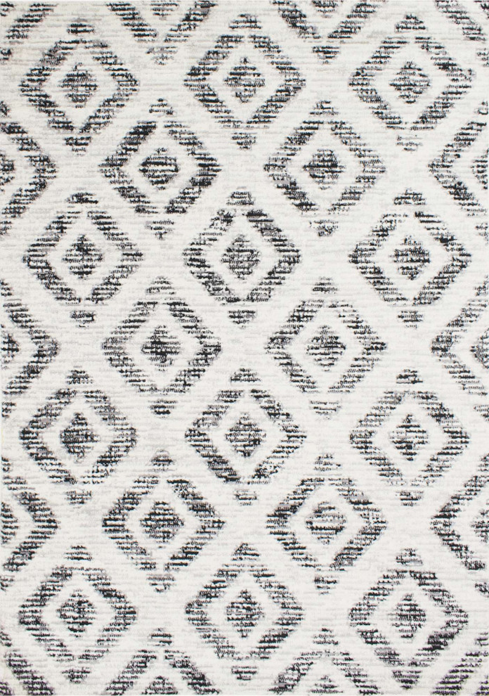 Madrid Collection Grey Diamond Pattern Distressed Rug - Scandinavian ...