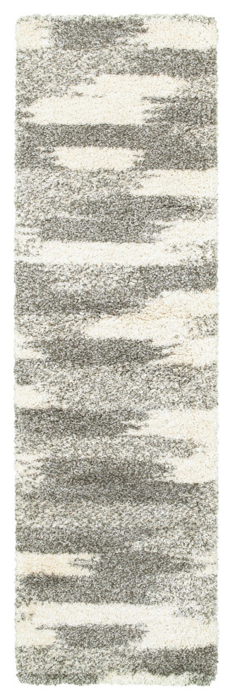 2??X 8??Gray And Ivory Geometric Pattern Runner Rug, 16.826 ...