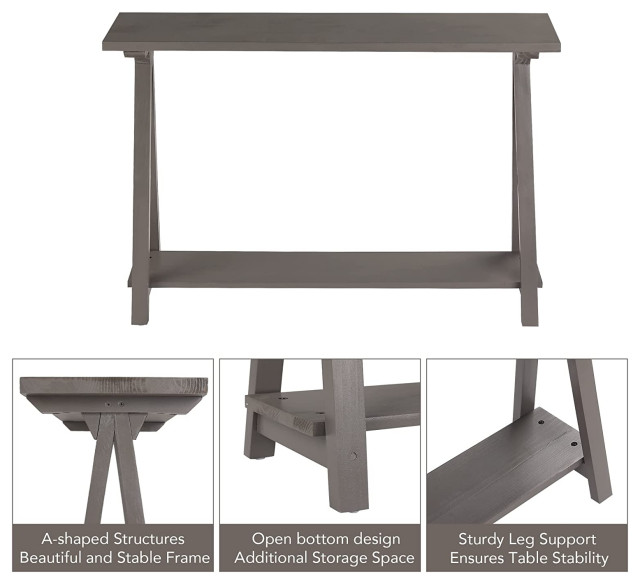 Farmhouse Console Table, Solid Wood 2-Tier, Vintage Grey - Farmhouse ...