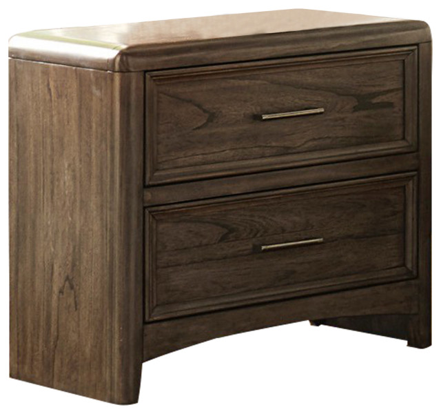 2 Drawer Rounded Top Nightstand with Grain details and Panel Base ...