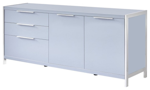 Glossy Light Gray Storage Cabinet with 5 Compartments and Stainless ...