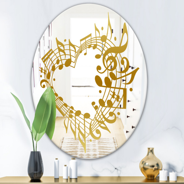Designart Music Notes I Glam Oval Or Round Wall Mirror, 24x36 ...