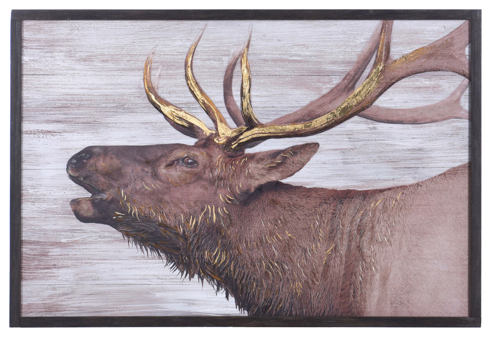 Rustic Moose Print With Hand Painted Brush Marks Distressed Brown Frame ...