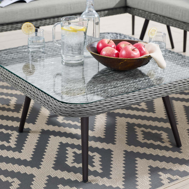 Lounge Coffee Table, Square, Gray, Rattan, Wicker, Glass, Modern ...