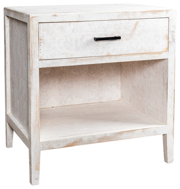 Farmhouse Wood Distressed White Nightstand - Farmhouse - Nightstands ...