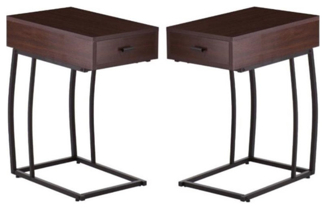 Home Square Side Table with Power and USB in Walnut - Set of 2 ...