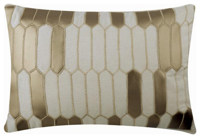 Designer Applique Ivory Linen Rectangle Pillow Covers, Gold Heist, 12 ...