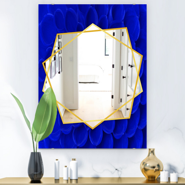 Designart Abstract Blue Flower Petals Traditional Frameless Wall Mirror ...