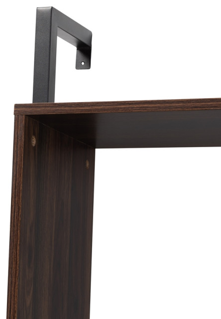 Modern Industrial Walnut Brown Finished Wood Black Metal Display Shelf ...