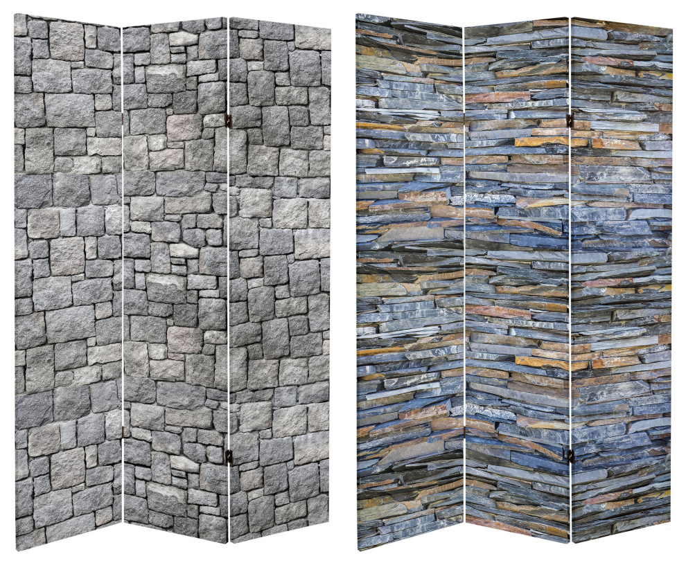 6' Tall Double Sided Medieval Stone Canvas Room Divider - Contemporary ...