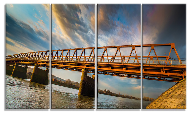 "Old Bridge Over River on Cloudy Day" Metal Wall Art, 48"x28" 4 Panel ...