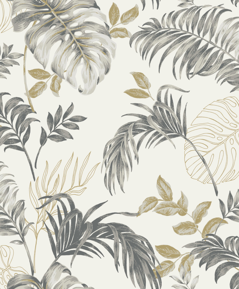 Tropical Leaves Botanical Textured Double Roll Wallpaper, Double Roll ...
