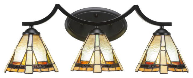 Zilo 3 Light Bath Bar Shown, Matte Black Finish With 7" Zion Art Glass ...