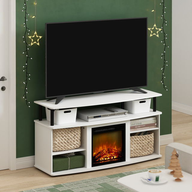 Furinno Jensen Open Shelving Storage Fireplace Entertainment Center ...