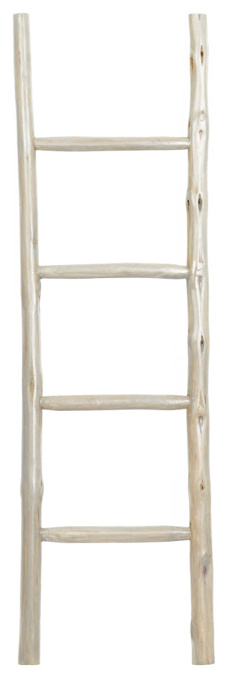 White Teak Wood Natural Ladder, 59x18x2 - Rustic - Blanket And Quilt ...