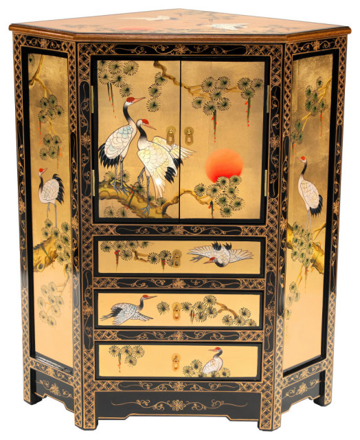 Gold Lacquer Corner Cabinet Cranes - Asian - Accent Chests And Cabinets ...