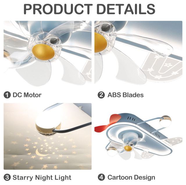 Flush Mount Kids Ceiling Fan with Dimmable Light and Remote for Kids ...