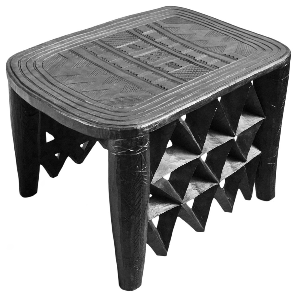Consigned Vintage Large Black Nupe Table Stool - Rustic - Side Tables ...