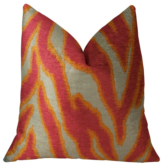 Fuchsia Fire Fuchsia Orange and Taupe Handmade Luxury Pillow, Double ...