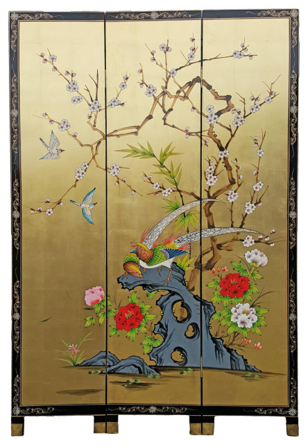 Oriental Folding Screen Gold Leaf Painted Pheasant - Asian - Screens ...
