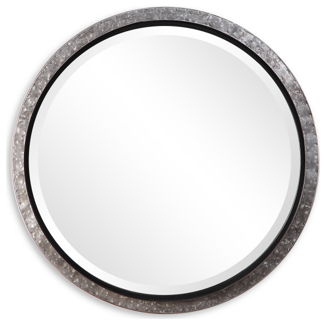 26" Coastal Gray Round Mirror - Industrial - Wall Mirrors - by GwG ...