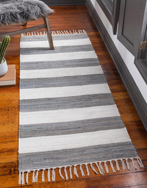 Rug Unique Loom Chindi Rag Gray Runner 2'2x12' - Contemporary - Hall ...
