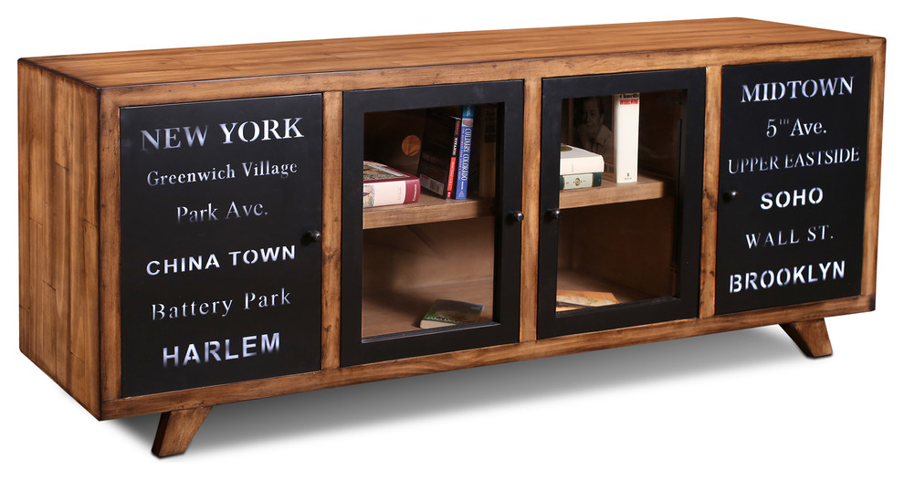City Loft Solid Wood 80" Console/Bookcase, New York Graffiti ...
