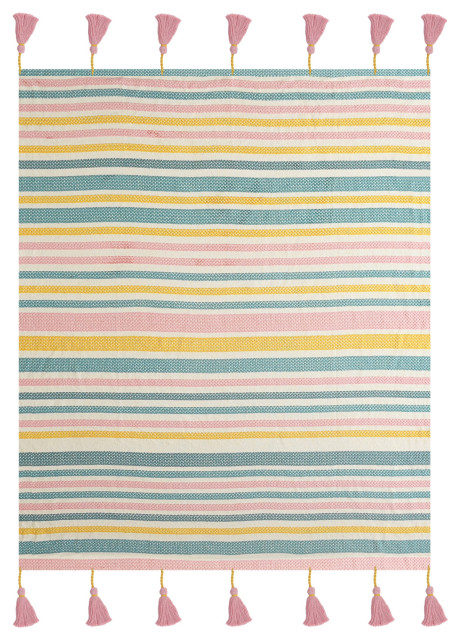 Pink, Blue, and Sunny Striped Throw Blanket With Tassels - Contemporary ...