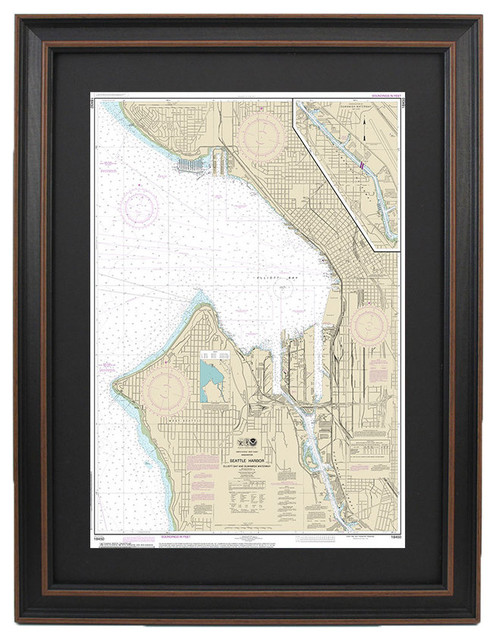 Framed Nautical Chart, Seattle Harbor, Elliott Bay and Duwamish ...