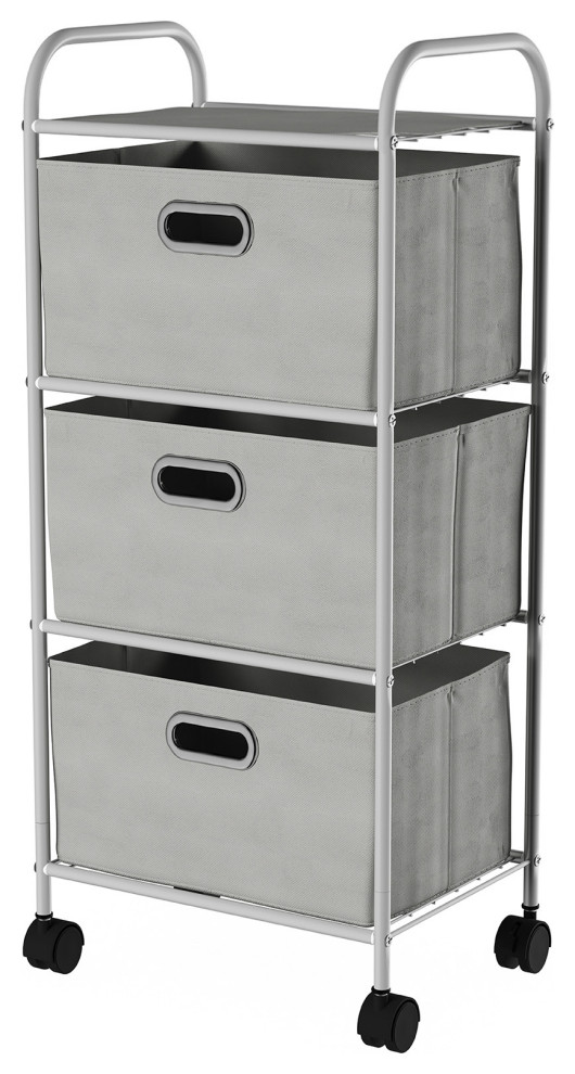 Rolling 3 Drawer Cart Fabric Bin Storage Cart With Wheels Closet ...