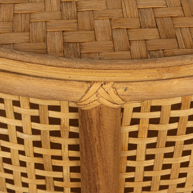 Small Bamboo and Rattan Round Accent Table, Natural - Asian - Side ...