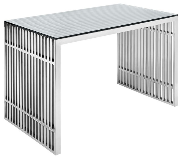 Modern Contemporary Stainless Steel Desk, Silver Metal - Contemporary ...