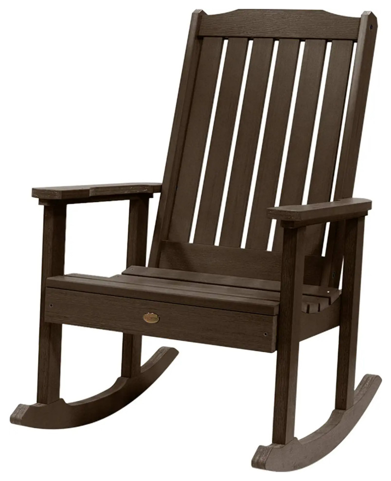 Traditional Rocking Chair, Curved Seat and Slatted Backrest, Weathered ...