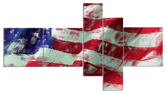 USA Flag Abstract Art, Multipanel Map & Flag Canvas Art Print, 5 Panels ...