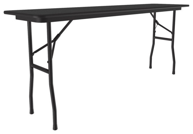 Pemberly Row 18"W x 60"D Metal & Wood Folding Table in Black Granite ...
