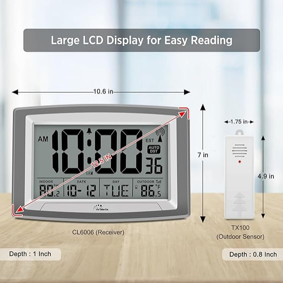 Atomic Clock with Outdoor and Indoor Temperature - 12.5 - Contemporary ...