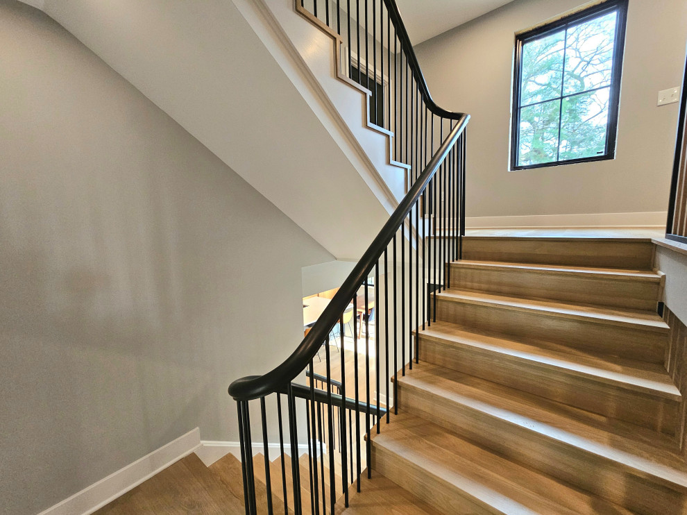 115_Stunning Continuous Rail System on 3 Story Floating Stairs ...