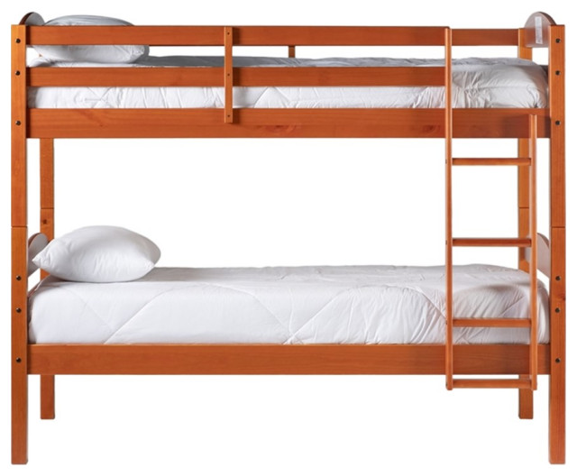 Pemberly Row Transitional Twin-over-Twin Solid Wood Bunk Bed Frame in ...