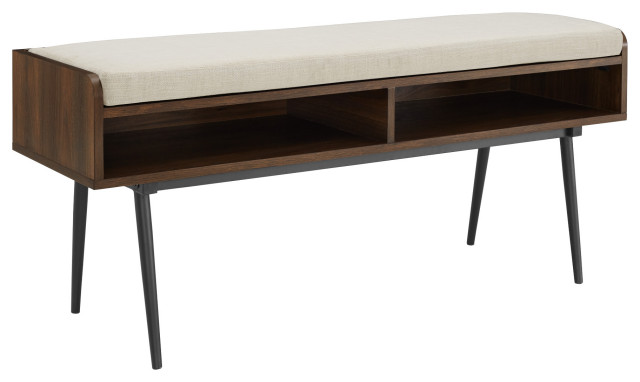Diaz 44" Bench With Front Storage and Cushion, Dark Walnut and Oatmeal ...