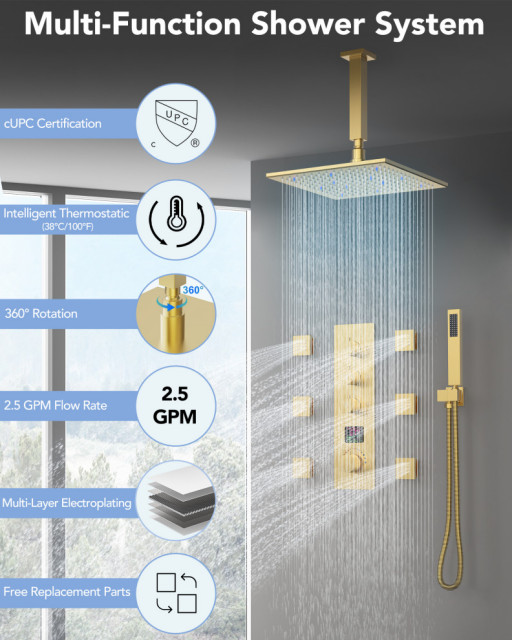 Digital Shower System LED 12" Rain Shower Head With 4-Way Faucet ...