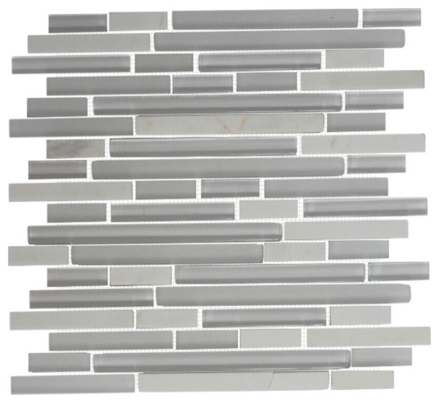 12"x12" White Linear Tile and Carrera Marble - Contemporary - Mosaic ...