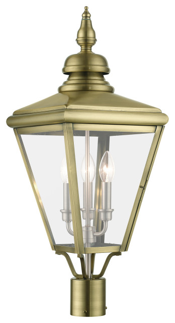 3 Light Antique Brass Outdoor Large Post Top Lantern, Brushed Nickel ...